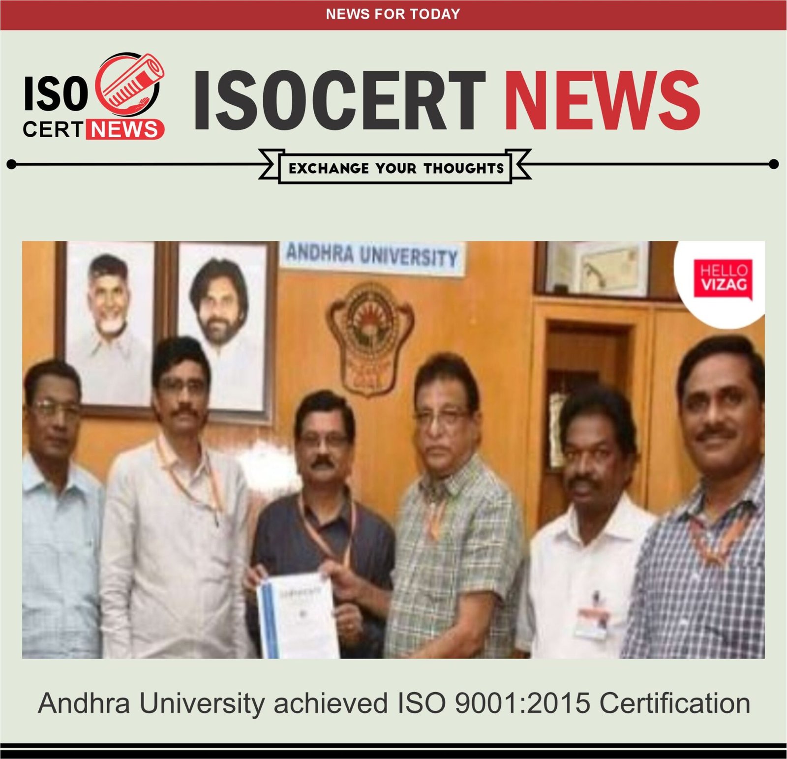 Andhra University achieved ISO 9001:2015 Certification