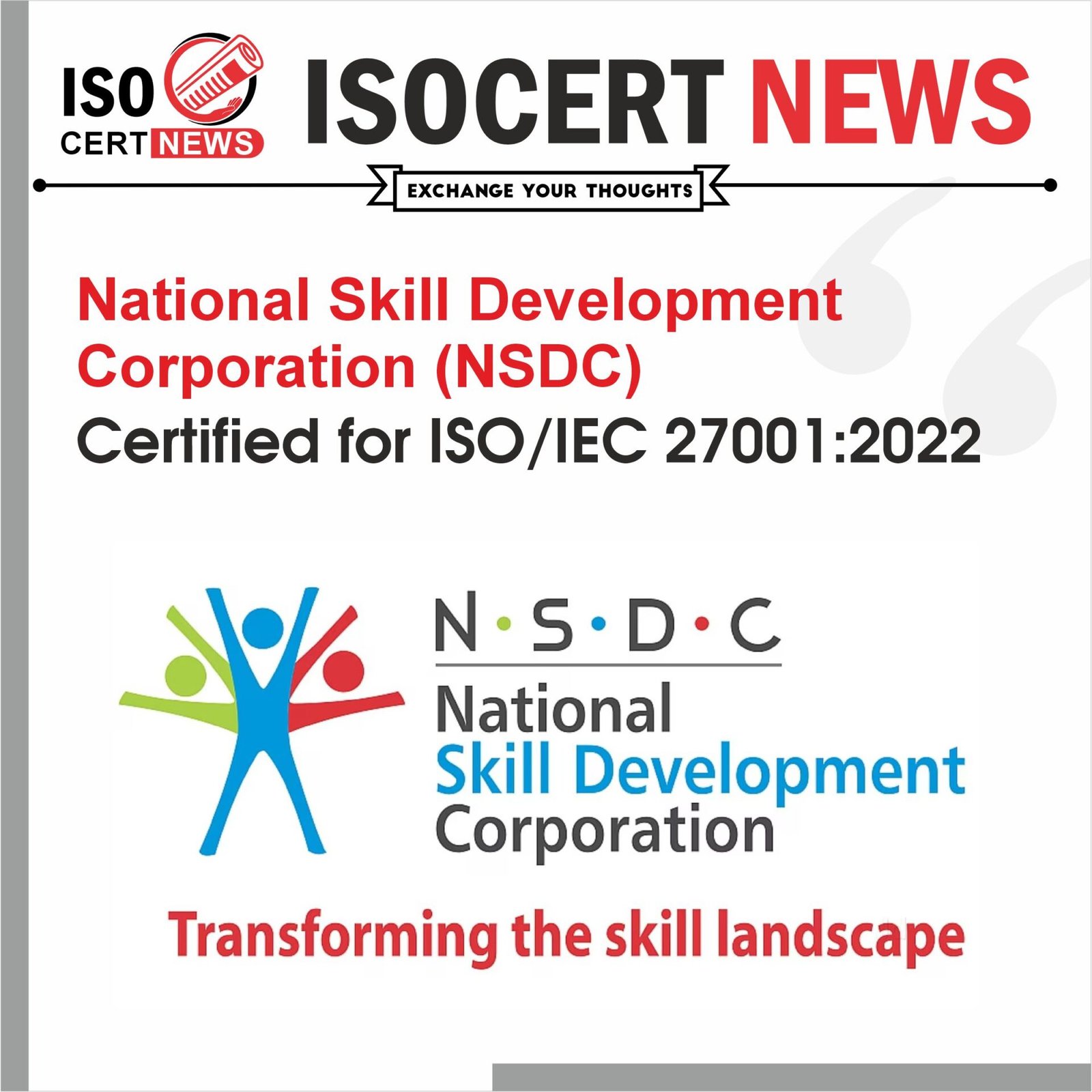 National Skill Development Corporation NSDC achieved ISO 27001